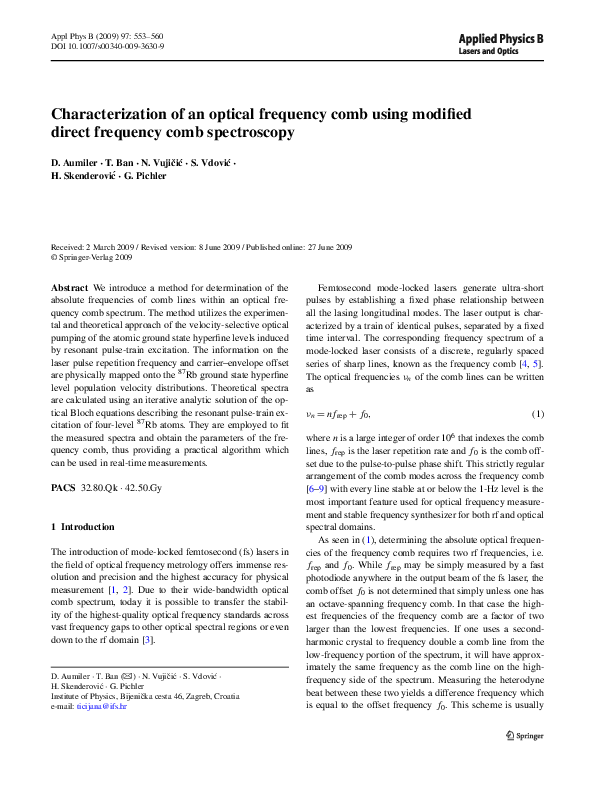 Pdf Characterization Of An Optical Frequency Comb Using Modified Direct Frequency Comb