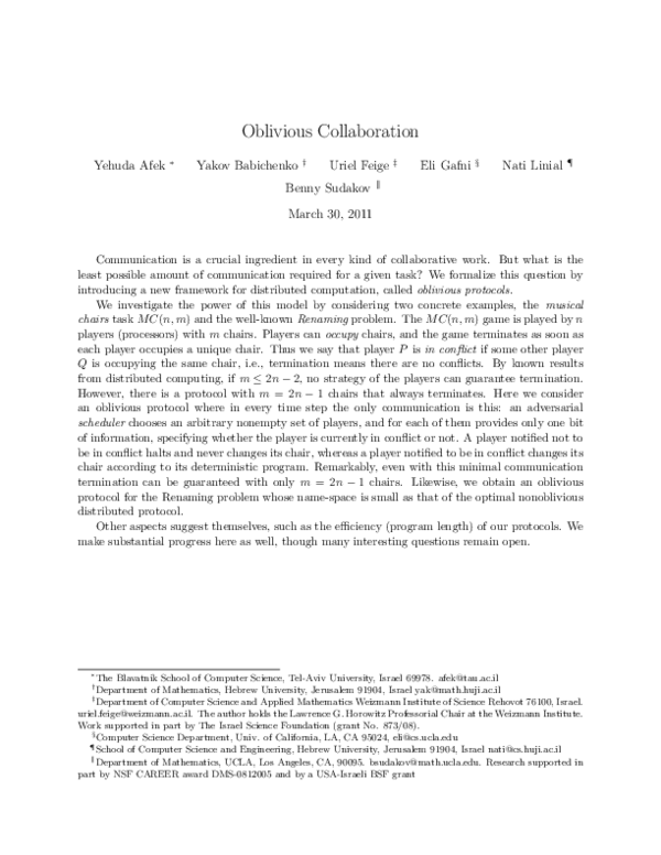 (PDF) Oblivious Collaboration | Nati Linial - Academia.edu