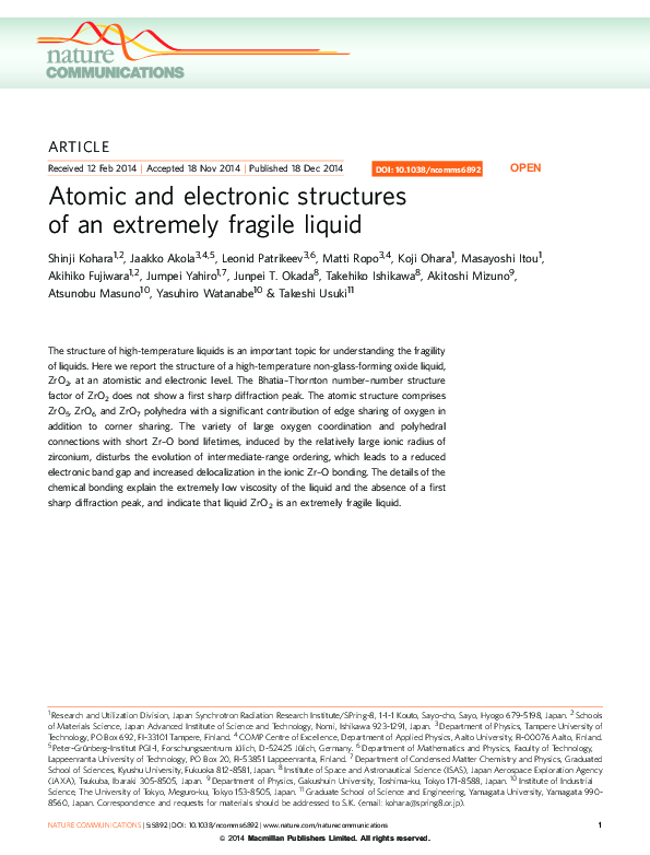 (PDF) Atomic and electronic structures of an extremely fragile liquid