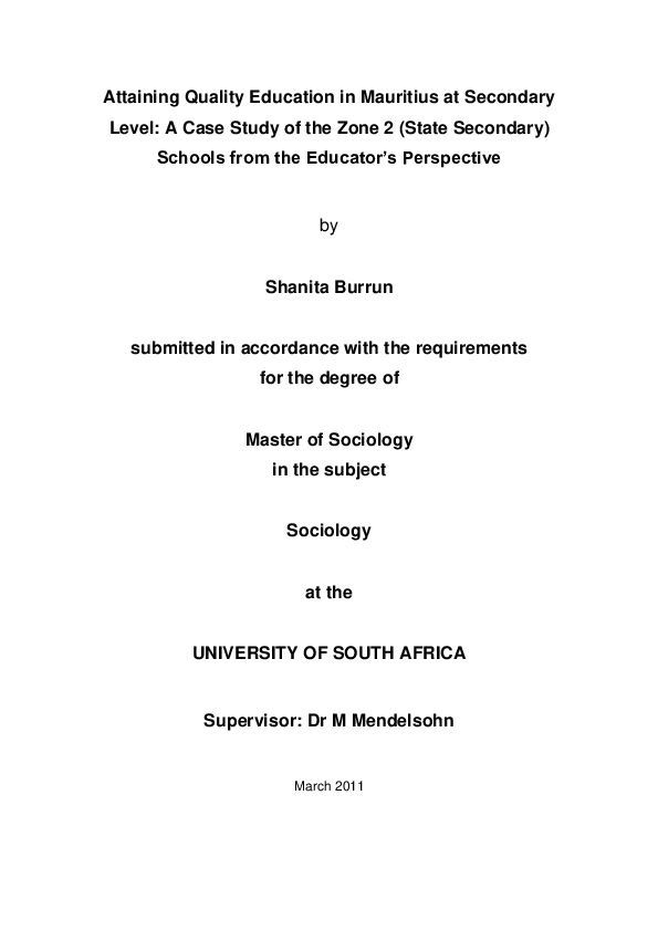 (PDF) Attaining quality education in Mauritius at secondary level : a case study of the Zone 2 ...