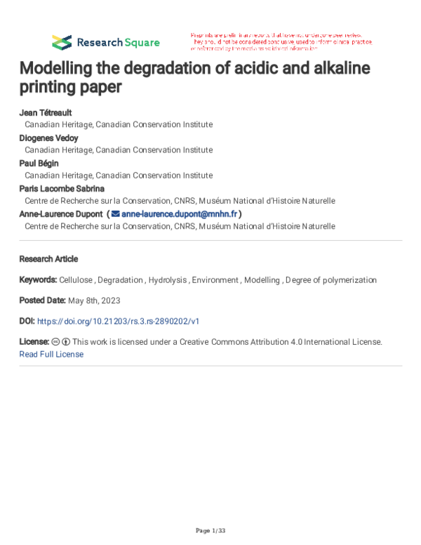 (PDF) Modelling the degradation of acidic and alkaline printing paper
