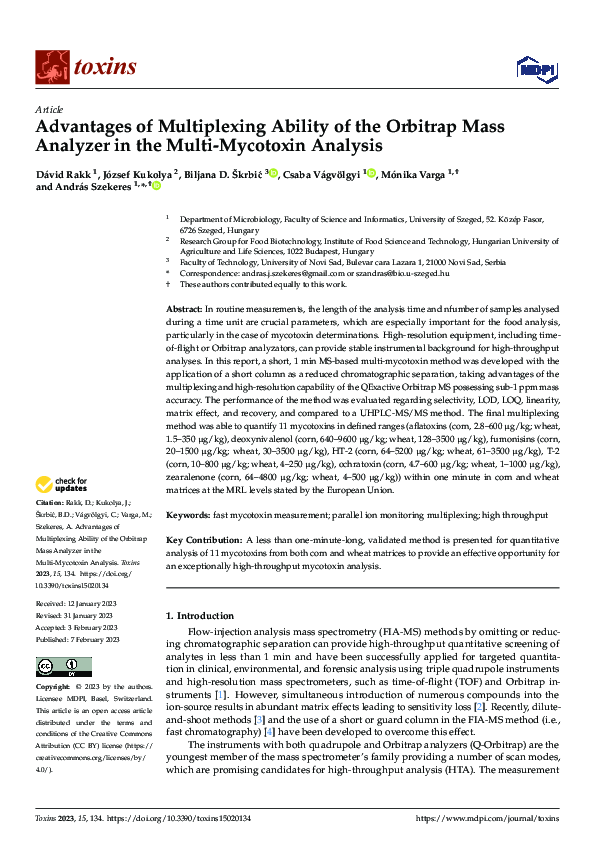 (PDF) Advantages of Multiplexing Ability of the Orbitrap Mass Analyzer in the Multi-Mycotoxin ...