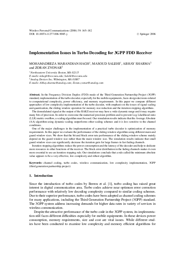 (PDF) Implementation Issues in Turbo Decoding for 3GPP FDD Receiver | Abhay Sharma - Academia.edu