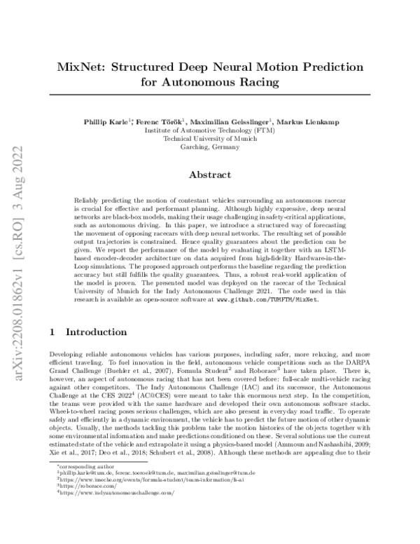 (PDF) MixNet: Structured Deep Neural Motion Prediction for Autonomous Racing