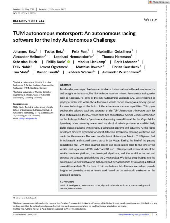 (PDF) TUM Autonomous Motorsport: An Autonomous Racing Software for the ...