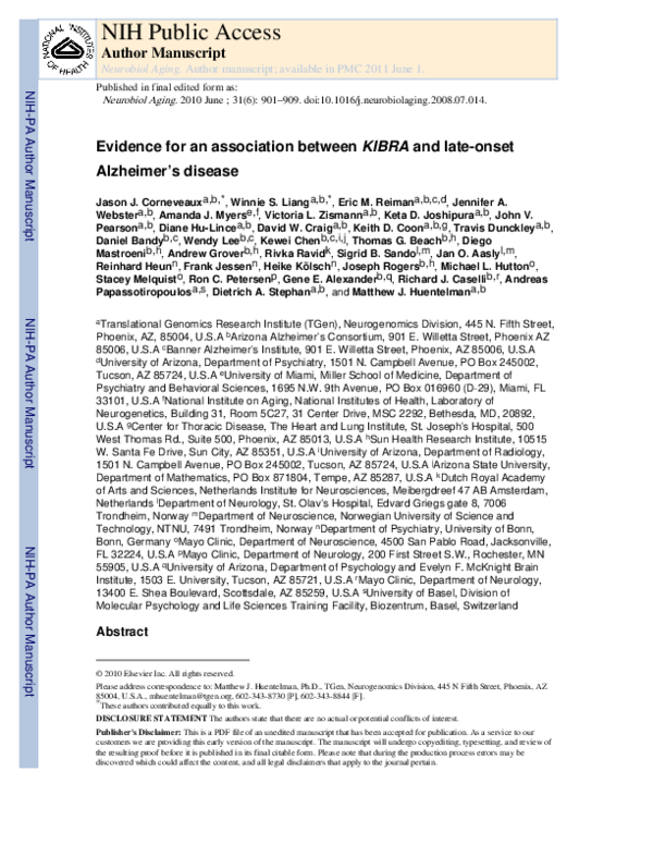 (PDF) Evidence for an association between KIBRA and late-onset ...