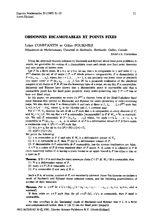 (PDF) Ordonnes escamotables et points fixes