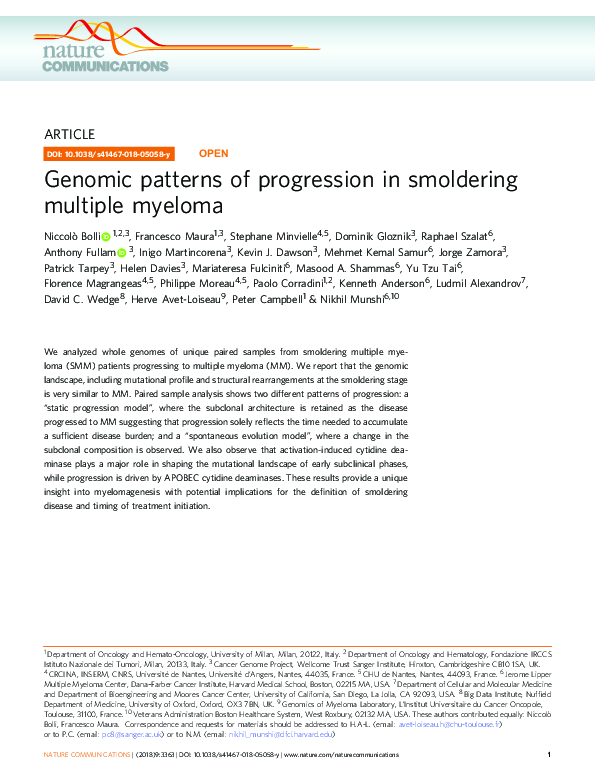 (PDF) Genomic patterns of progression in smoldering multiple myeloma