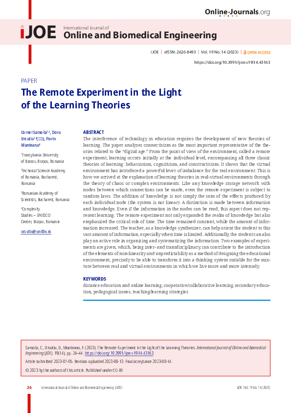 (PDF) The Remote Experiment in the Light of the Learning Theories