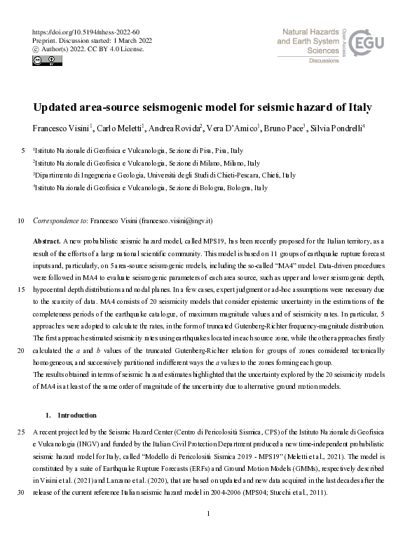 (PDF) Updated area-source seismogenic model for seismic hazard of Italy