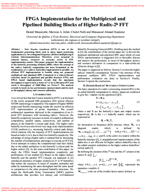 Pdf Fpga Implementation For The Multiplexed And Pipelined Building Blocks Of Higher Radix 2k Fft 