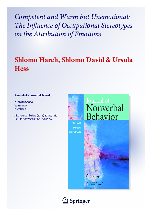 (PDF) Competent and Warm but Unemotional: The Influence of Occupational ...