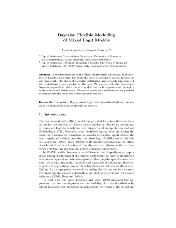 Pdf Bayesian Flexible Modelling Of Mixed Logit Models