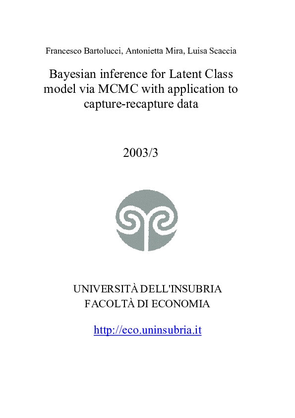 Pdf Bayesian Inference For Latent Class Model Via Mcmc With