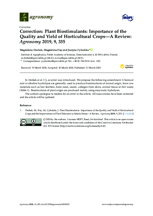 (PDF) Correction: Plant Biostimulants: Importance of the Quality and Yield of Horticultural ...