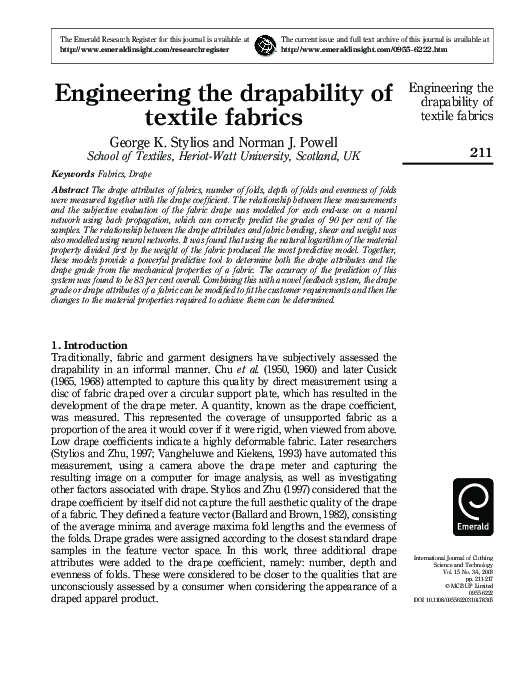 (PDF) Engineering the drapability of textile fabrics