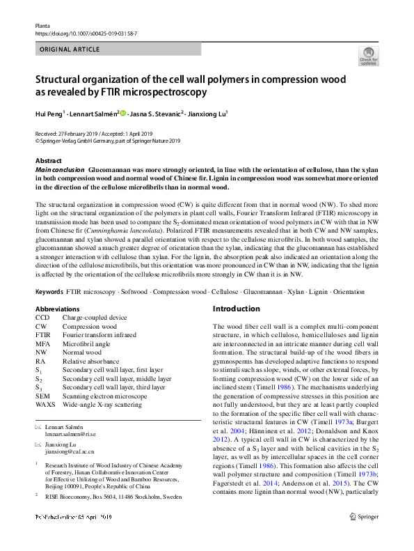 (PDF) Structural organization of the cell wall polymers in compression wood as revealed by FTIR ...