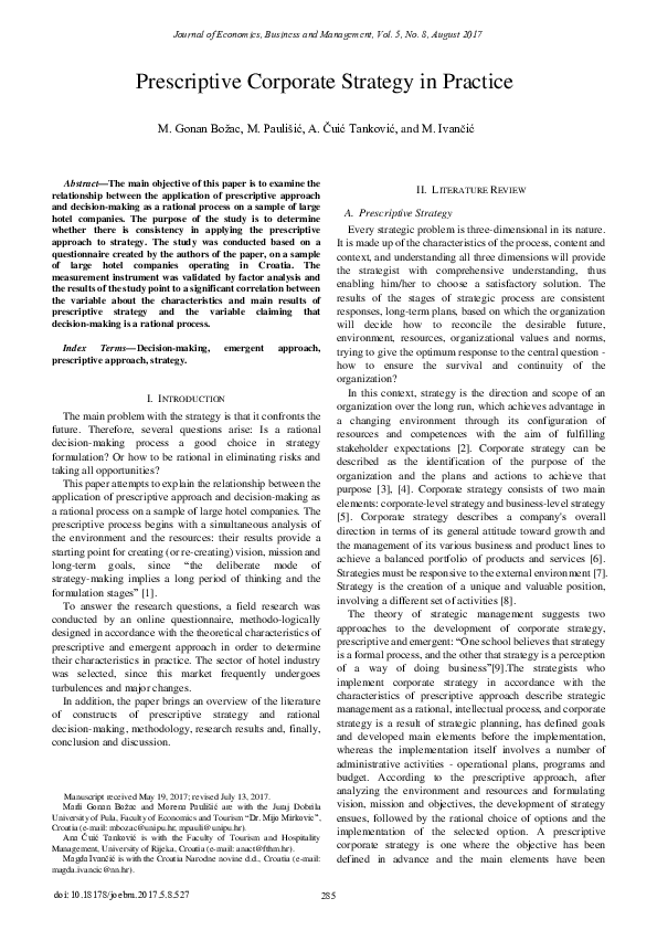 (PDF) Prescriptive Corporate Strategy in Practice