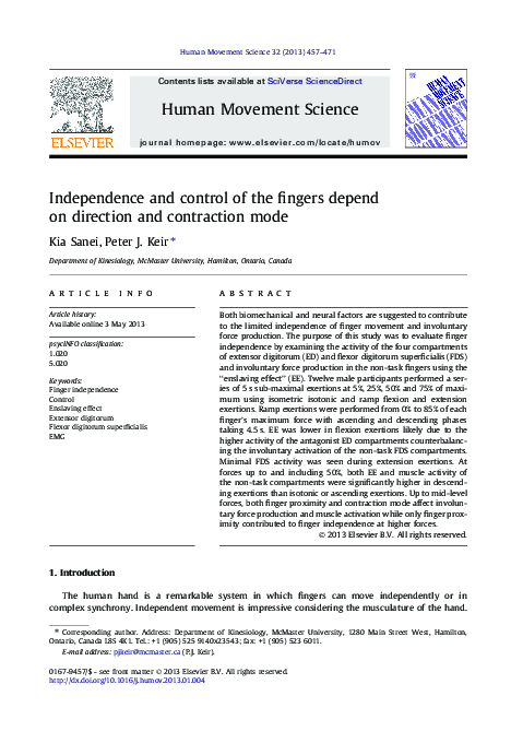(PDF) Independence and control of the fingers depend on direction and ...