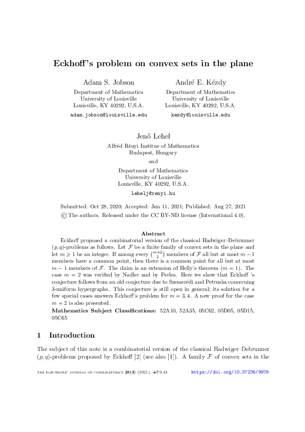(PDF) Eckhoff's Problem on Convex Sets in the Plane