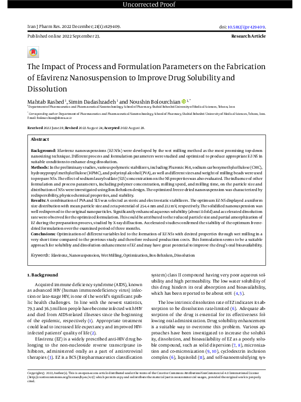 Pdf The Impact Of Process And Formulation Parameters On The Fabrication Of Efavirenz