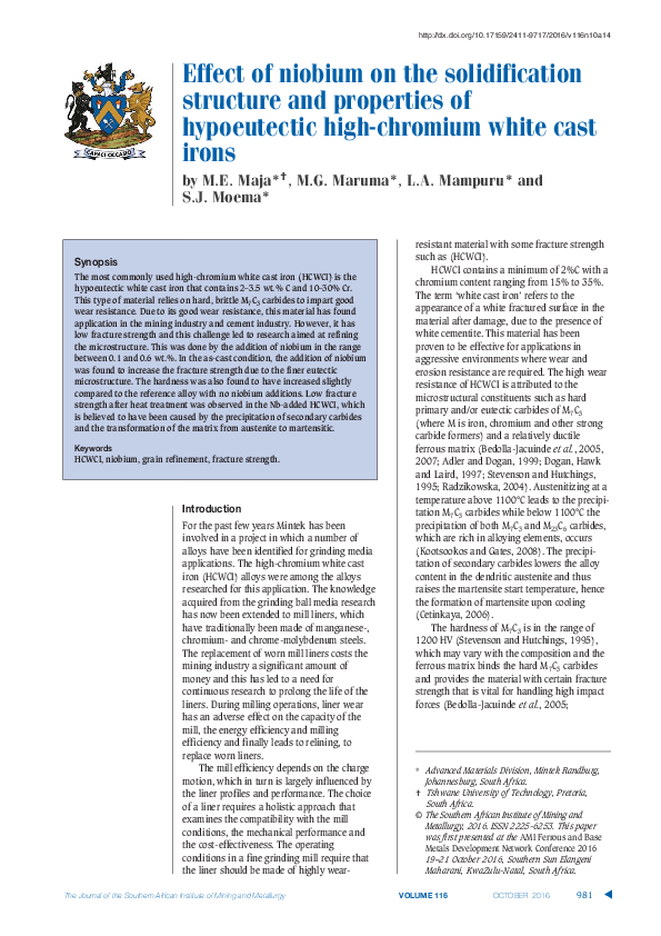 Pdf Effect Of Niobium On The Solidification Structure And Properties