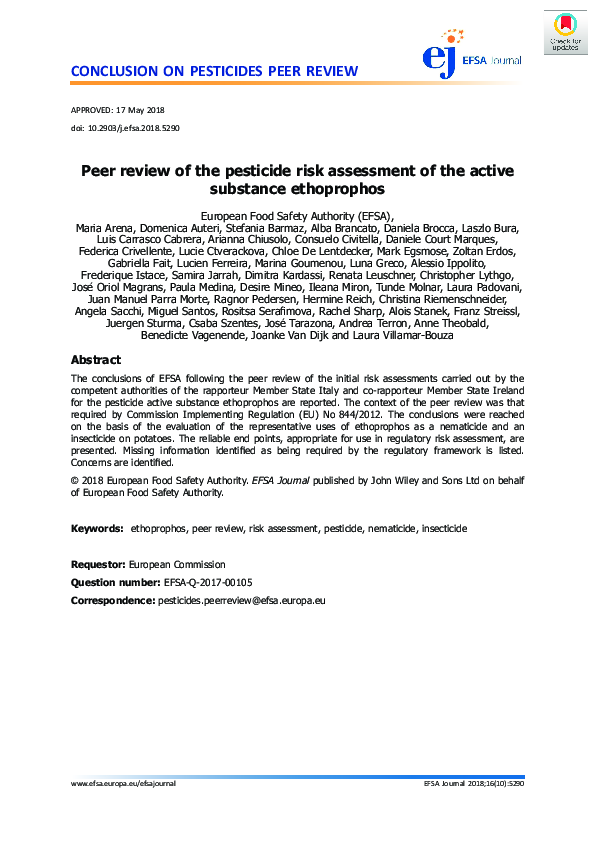 (PDF) Peer review of the pesticide risk assessment of the active ...