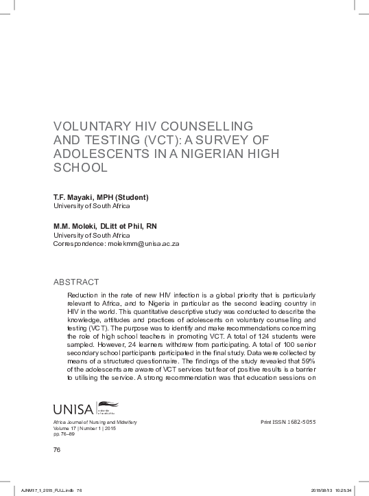 (PDF) Voluntary Hiv Counselling and Testing (VCT): A Survey of ...