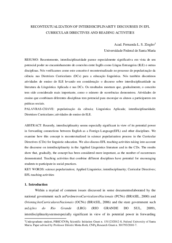 (PDF) Interdisciplinarity in EFL Curriculum Recontextualization