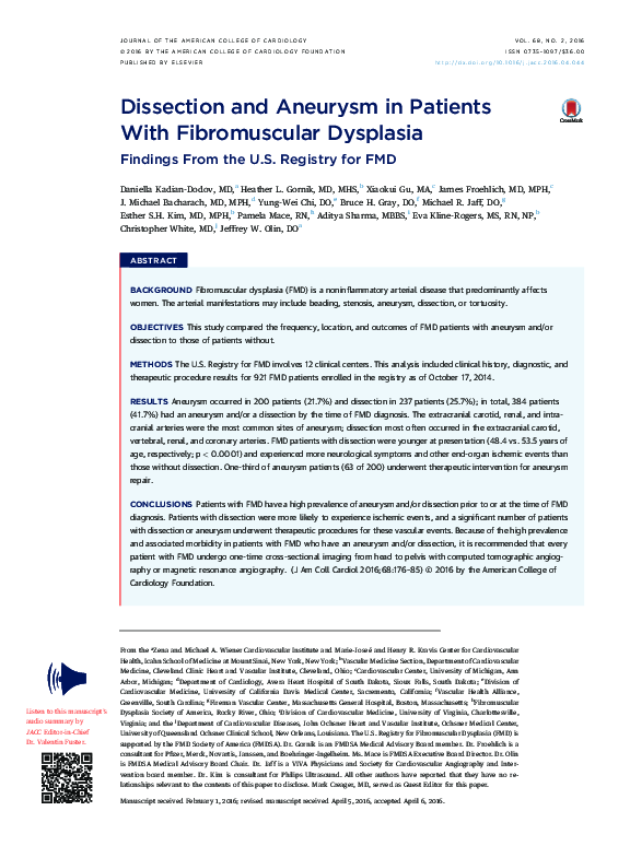 (PDF) Dissection and Aneurysm in Patients With Fibromuscular Dysplasia ...