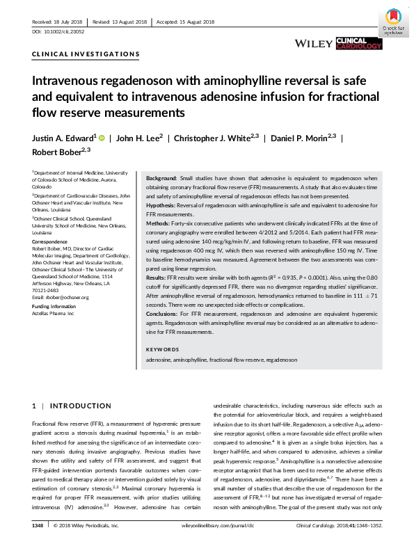 (PDF) Intravenous regadenoson with aminophylline reversal is safe and ...