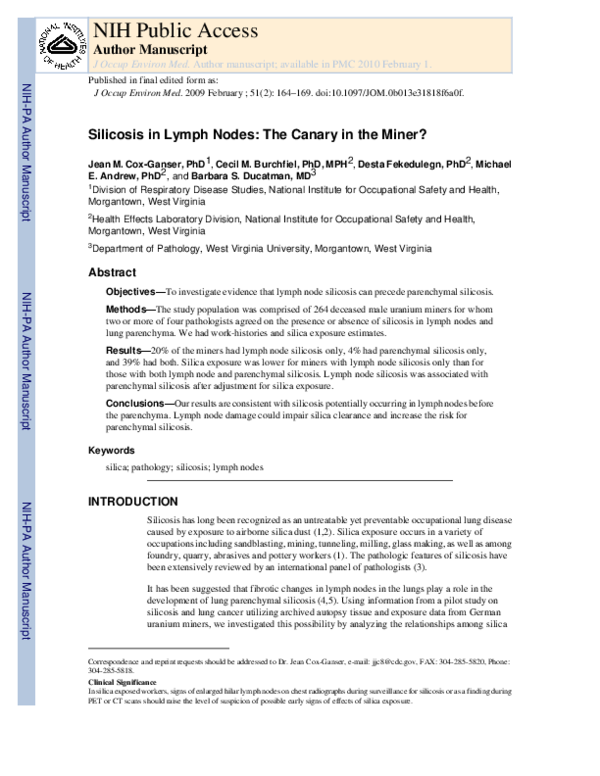 (PDF) Silicosis in Lymph Nodes: The Canary in the Miner?