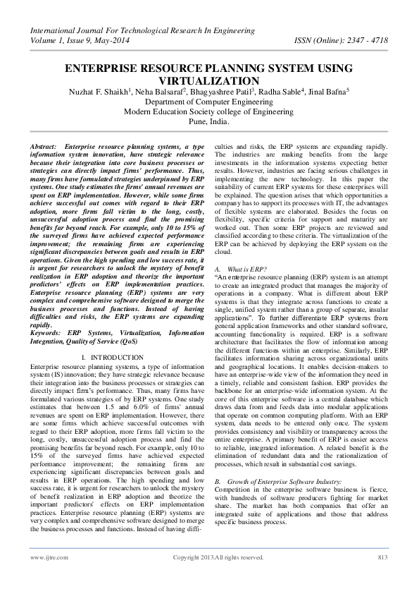 (PDF) Enterprise Resource Planning System Using Virtualization