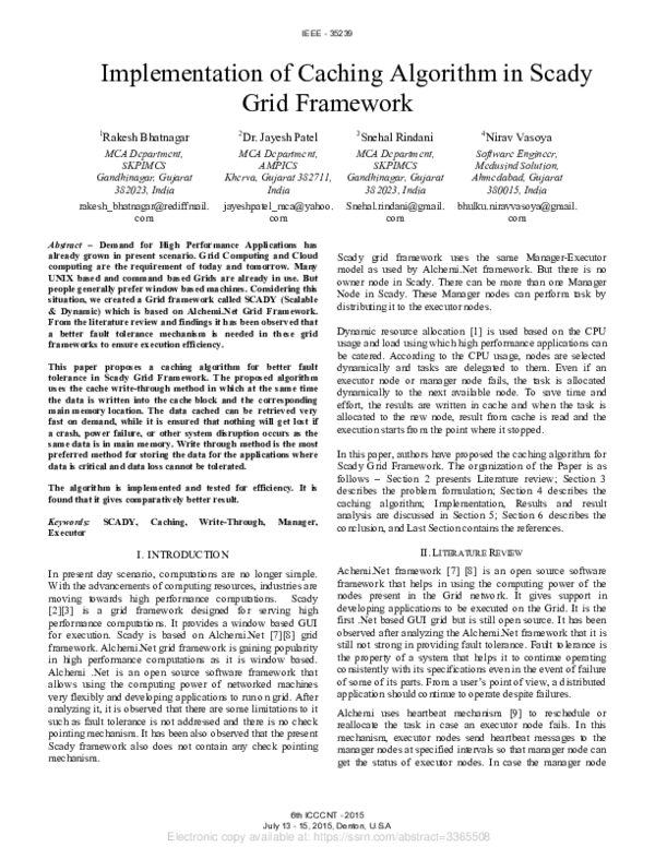 Pdf Implementation Of Caching Algorithm In Scady Grid Framework