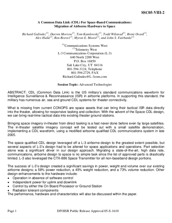 (PDF) A Common Data Link (CDL) for Space-Based Communications ...