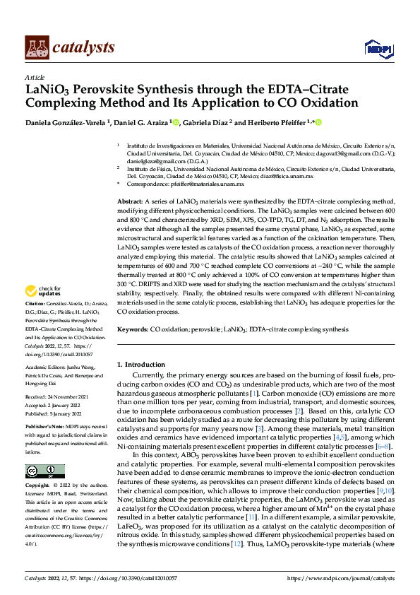 (PDF) LaNiO3 Perovskite Synthesis through the EDTA–Citrate Complexing ...