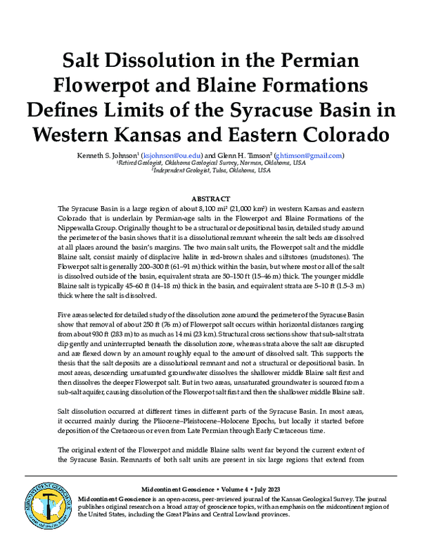 (PDF) Salt Dissolution in the Permian Flowerpot and Blaine Formations ...