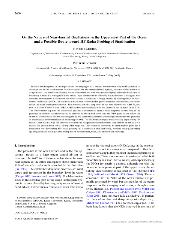 (PDF) On the Nature of Near-Inertial Oscillations in the Uppermost Part ...
