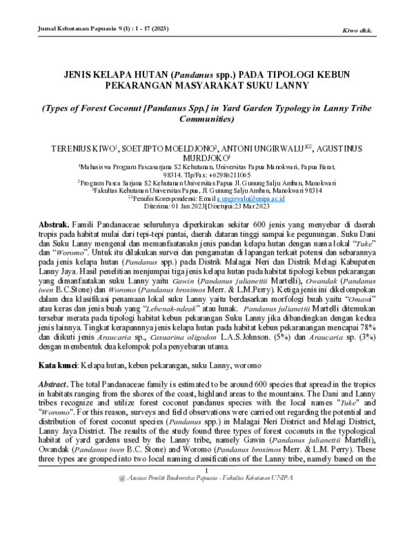 (PDF) Jenis Kelapa Hutan (Pandanus spp.) pada Tipologi Kebun Pekarangan ...