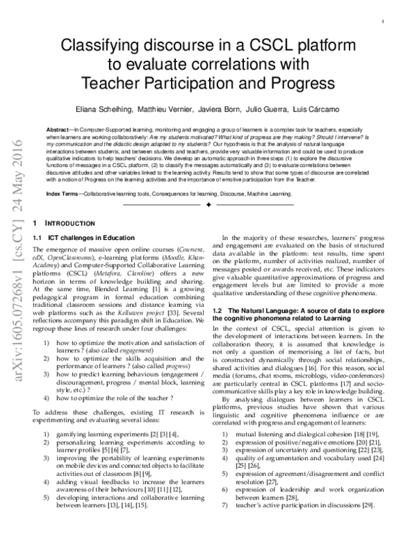 (PDF) Classifying discourse in a CSCL platform to evaluate correlations with Teacher ...