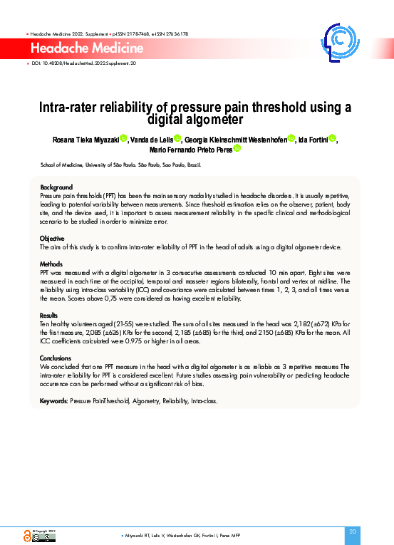 (PDF) Intra-rater reliability of pressure pain threshold using a ...
