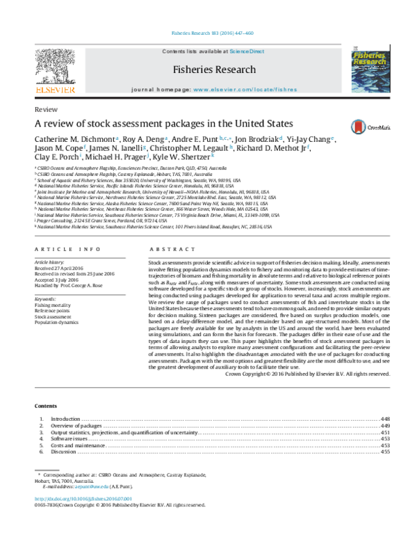 (PDF) A review of stock assessment packages in the United States