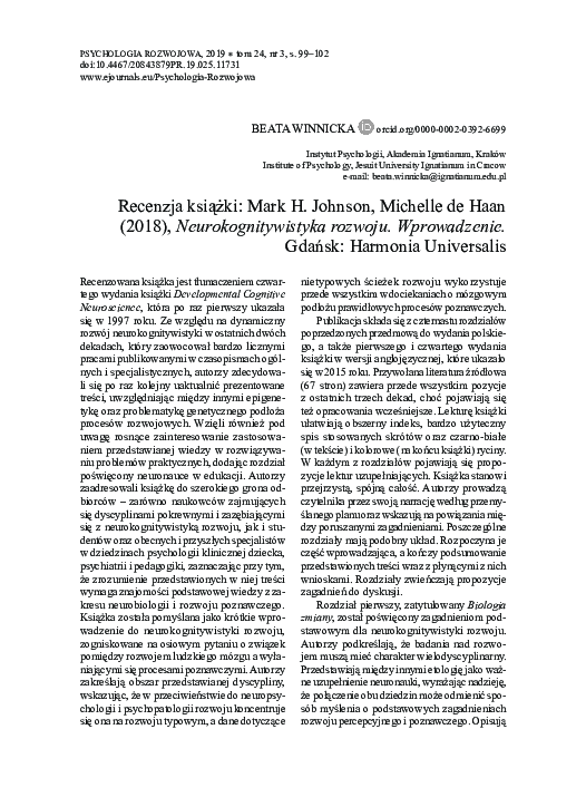 (PDF) Recenzja książki: Mark H. Johnson, Michelle de Haan (2018 ...