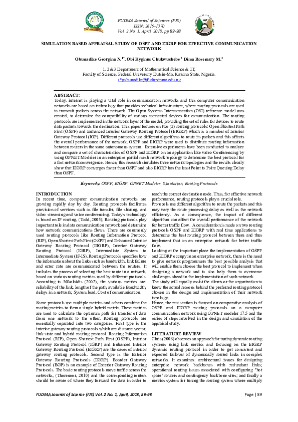 (PDF) Simulation Based Appraisal Study of Ospf and Eigrp for Effective Communication Network ...