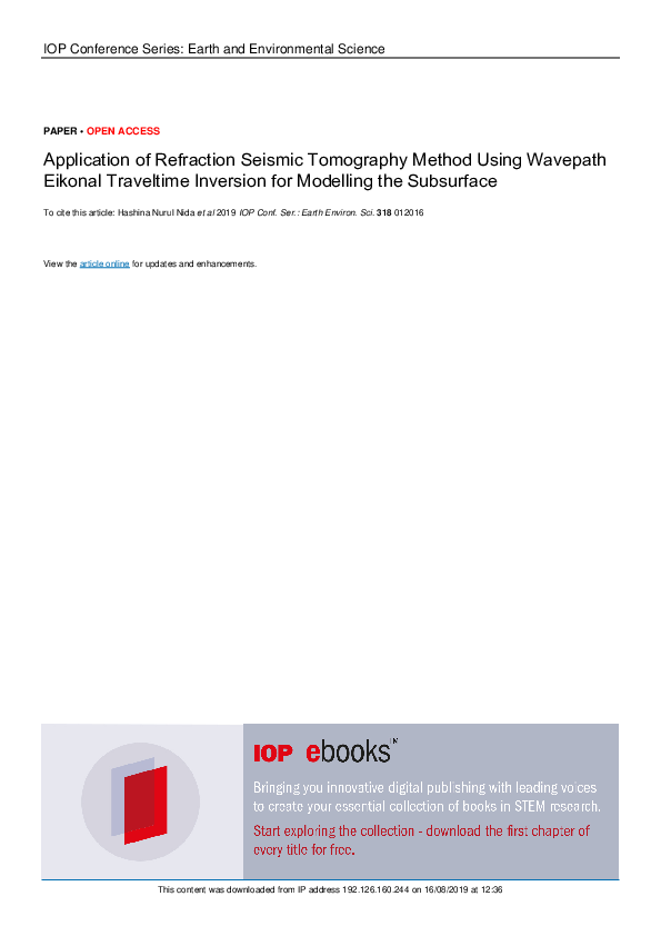 (PDF) Application of Refraction Seismic Tomography Method Using Wavepath Eikonal Traveltime ...