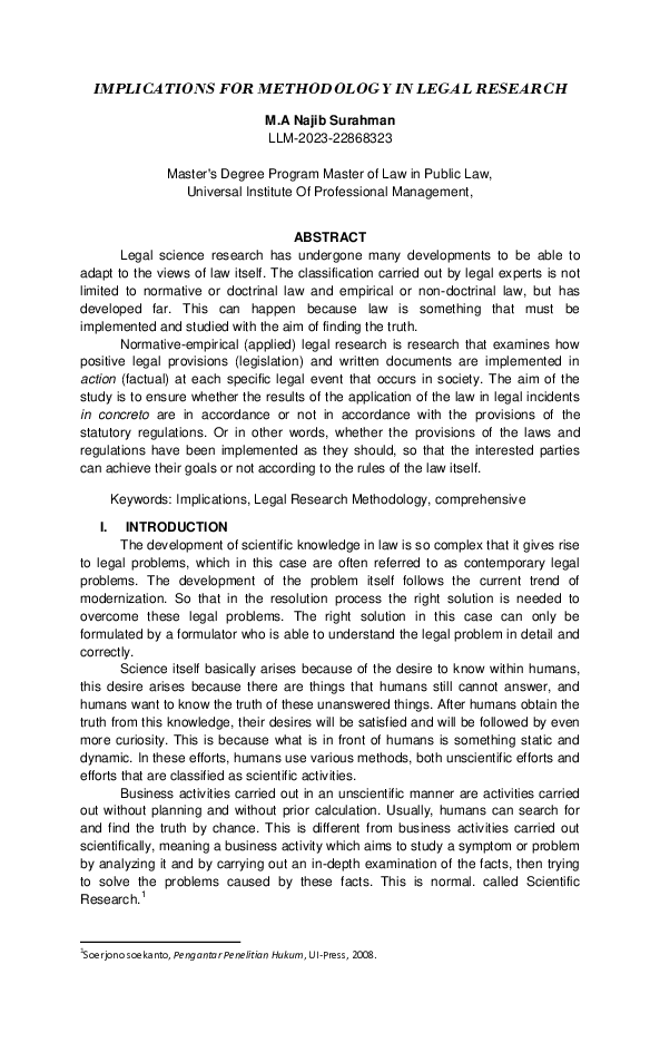 (PDF) IMPLICATIONS FOR METHODOLOGY IN LEGAL RESEARCH