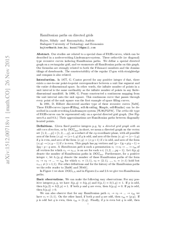 (PDF) Hamiltonian paths on directed grids (PDF) Hamiltonian paths on directed grids