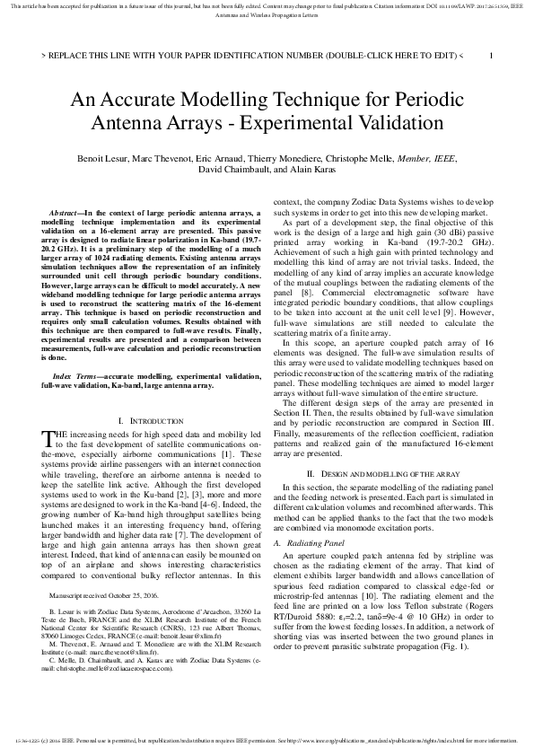 (PDF) An Accurate Modelling Technique for Periodic Antenna Arrays - Experimental Validation