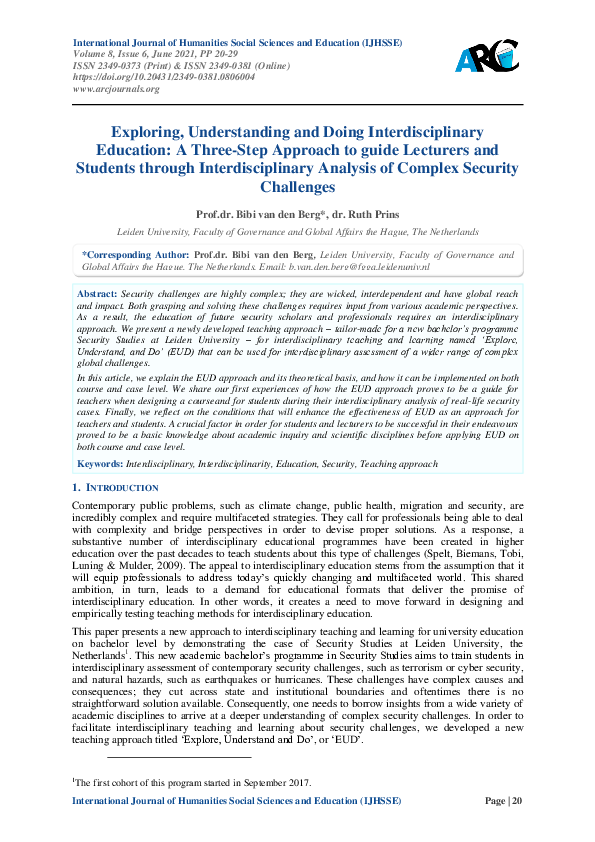 Pdf Exploring Understanding And Doing Interdisciplinary Education A Three Step Approach To