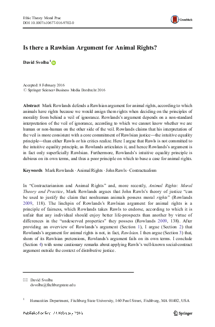 (PDF) Is there a Rawlsian Argument for Animal Rights?